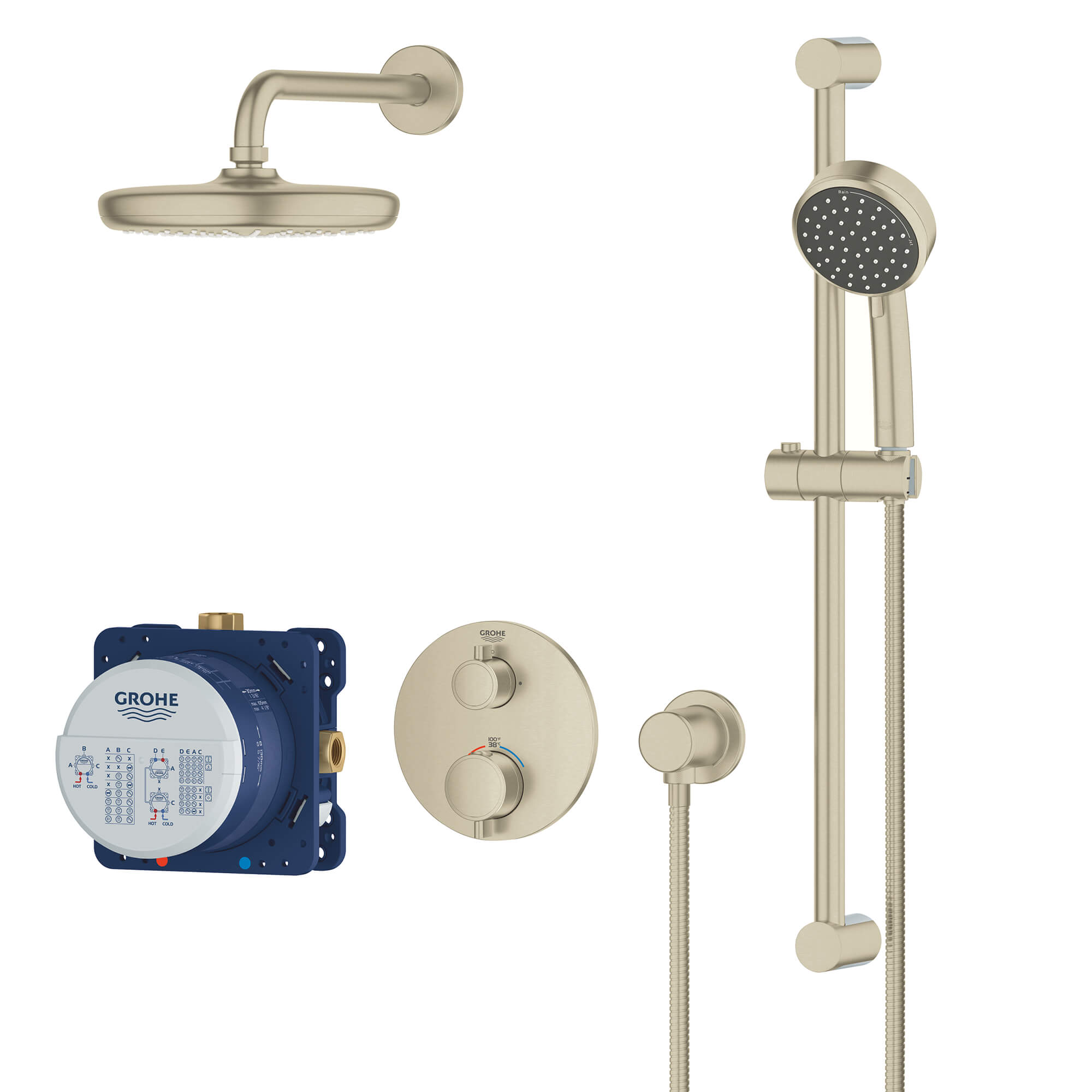 GROHE Grohtherm Thermostatic Shower System with Shower Head, Hand ...