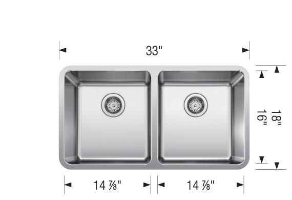 BLANCO 33"X18" FORMERA U 2 BOWL UNDERMOUNT KITCHEN SINK - STAINLESS