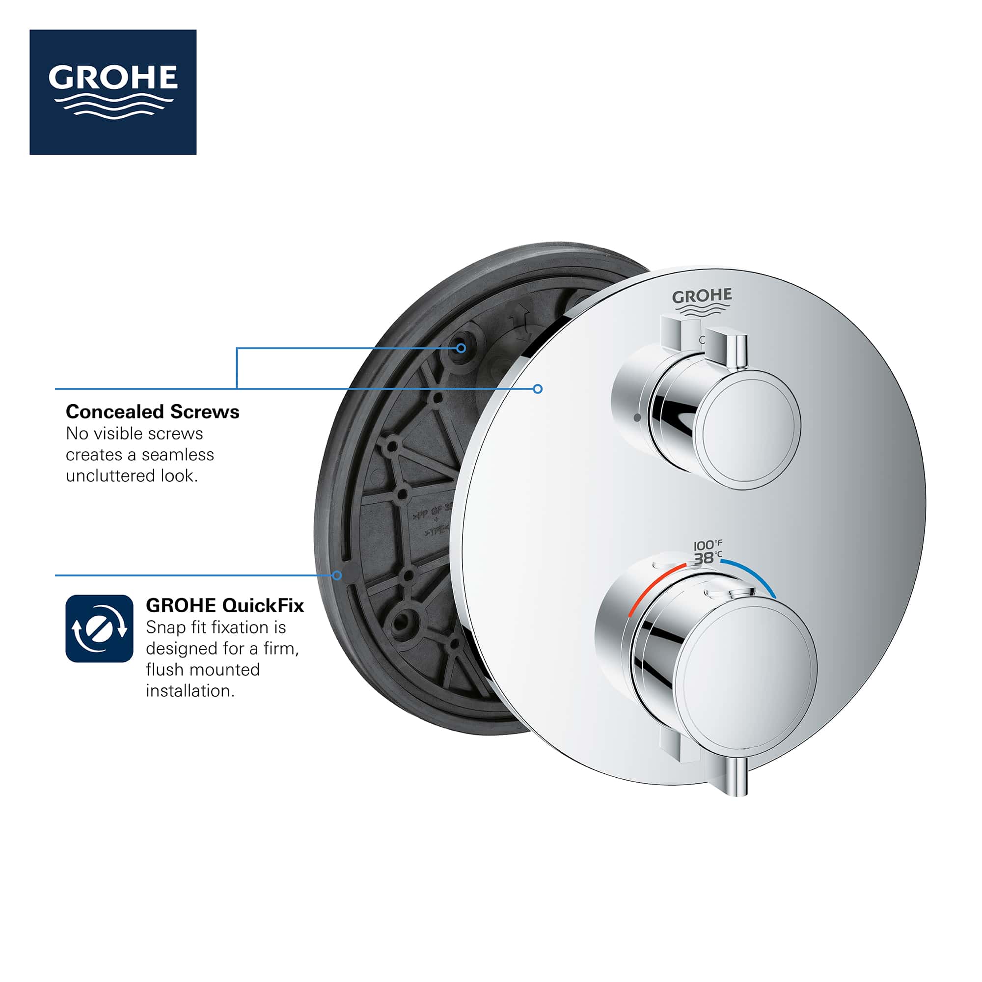 GROHE GROHTHERM® DUAL FUNCTION 2-HANDLE THERMOSTATIC VALVE TRIM