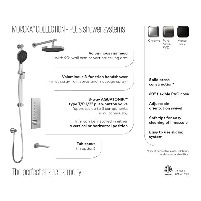 Kalia Canada Plus - Moroka TB3 Shower system with push-buttons valve ...