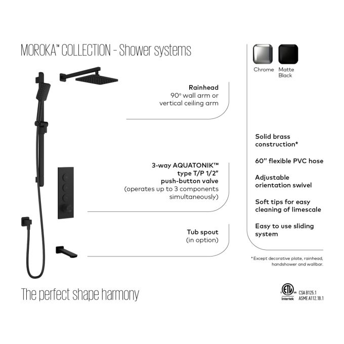 Kalia Canada MOROKA TB3 Shower systems - Vertical arm