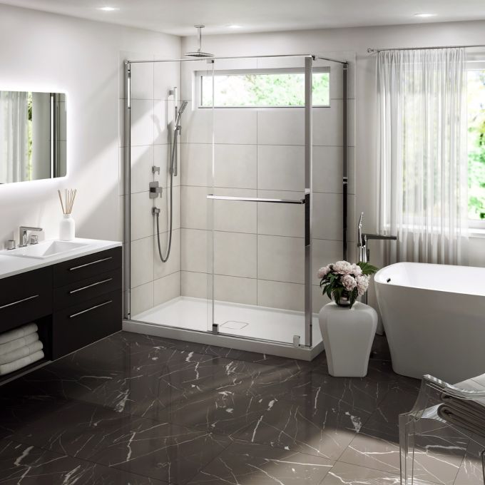Kalia Canada BALANCIA 48” x 79” sliding shower door with 36” return panel