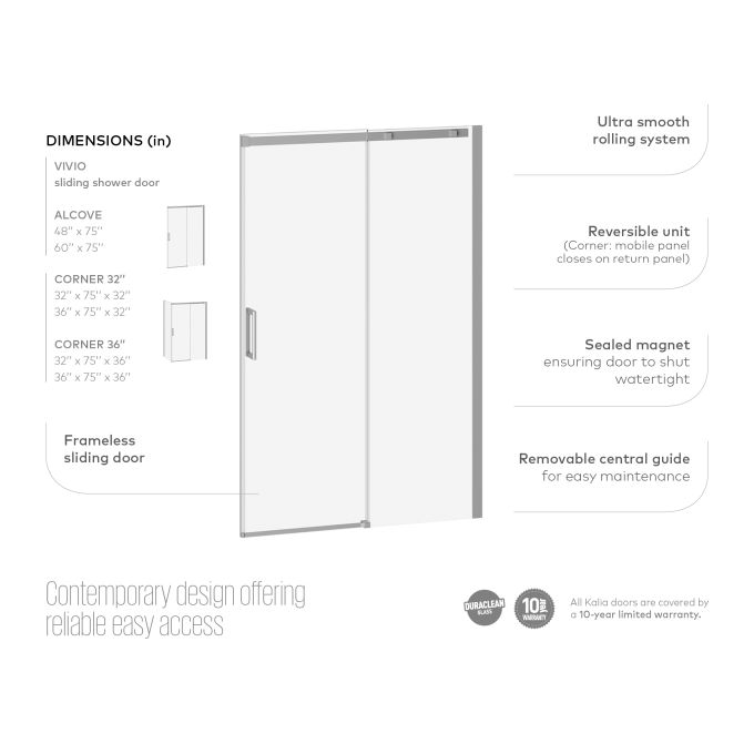 Kalia Canada VIVIO 48” x 75” sliding shower door