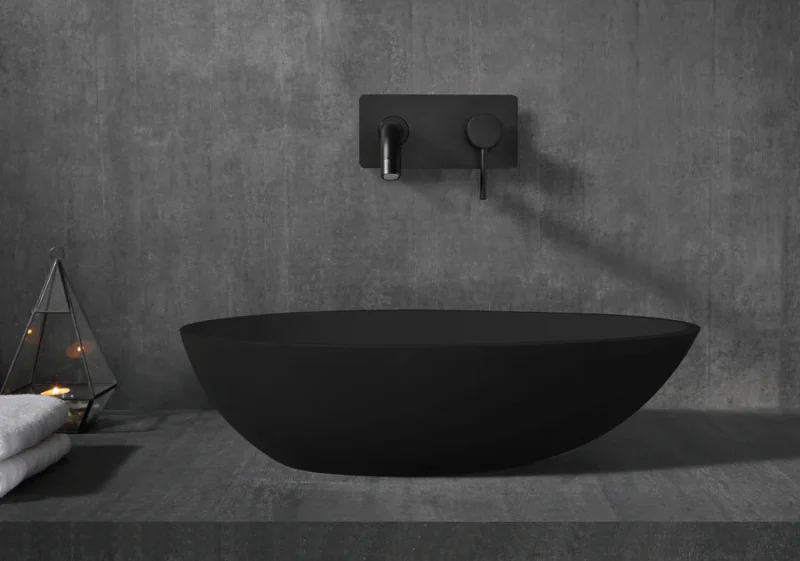Agua Canada FOHO-BK 14''X24''X6'' matte black solid surface oval vessel ...