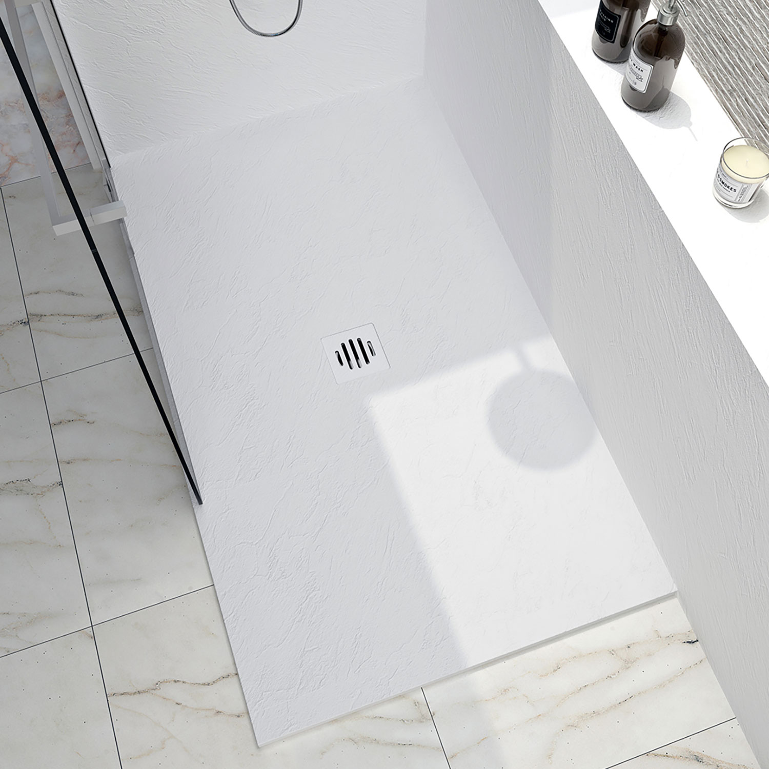 Zitta Resin Shower base Slate 42 x 42, custom-made tile flange installation