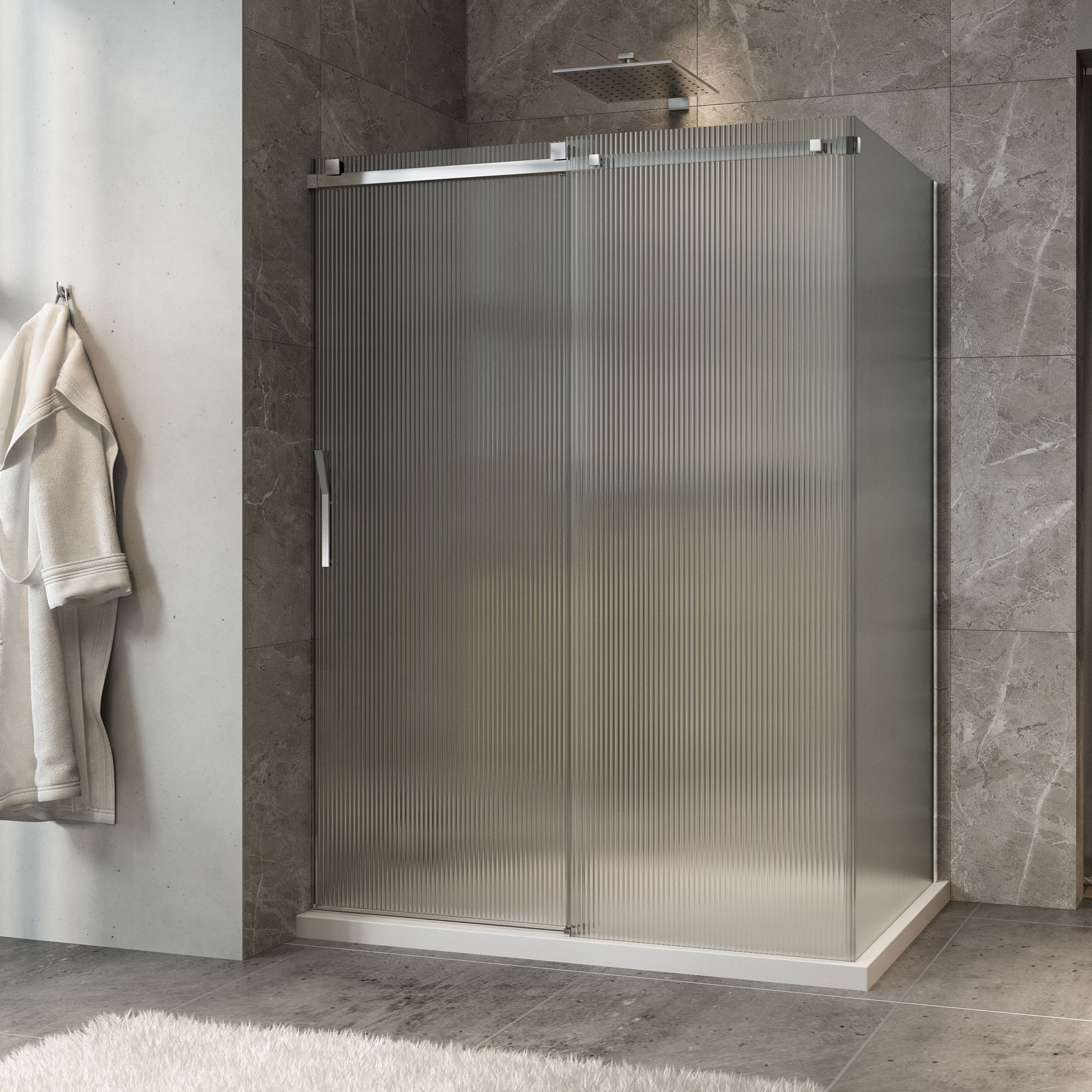 Zitta Sliding Minia Shower door 60" x 36", in a corner closing on wall, wall on the left, door ...