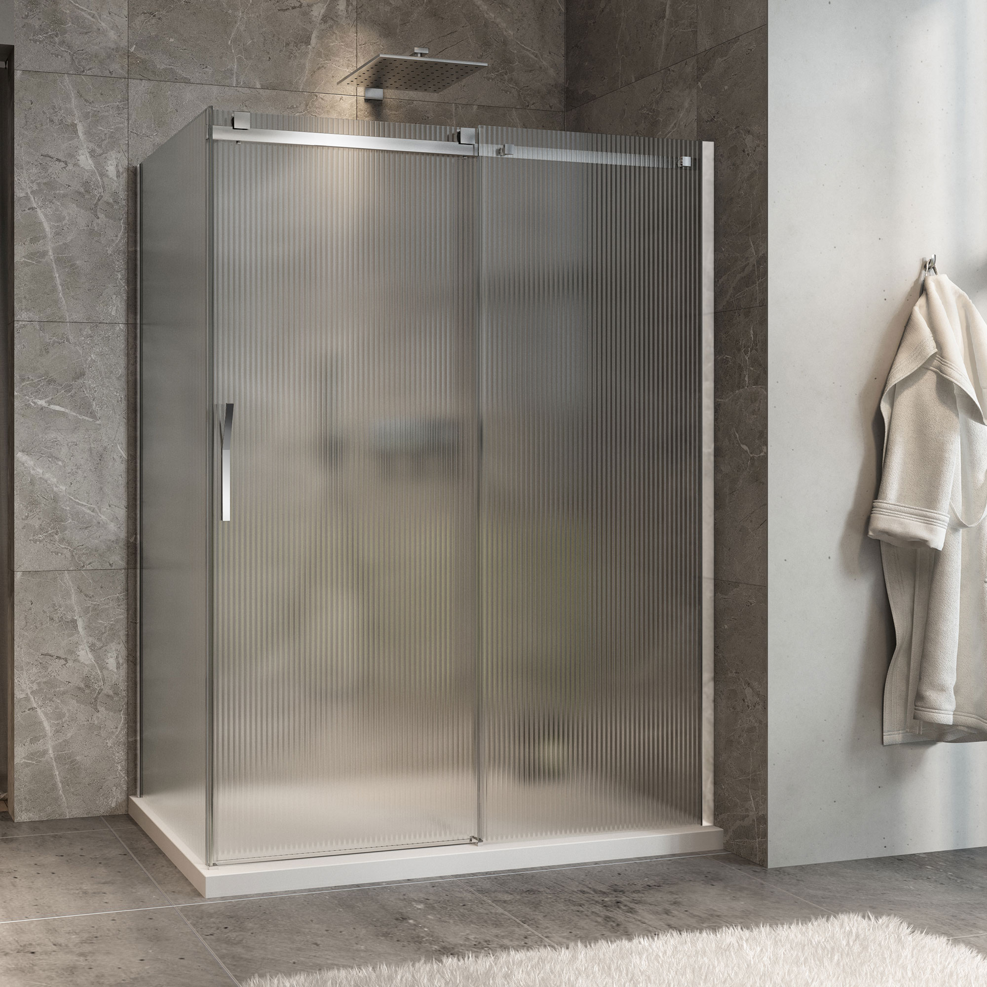 Zitta Sliding Minia Shower door 60" x 32", in a corner closing on ...